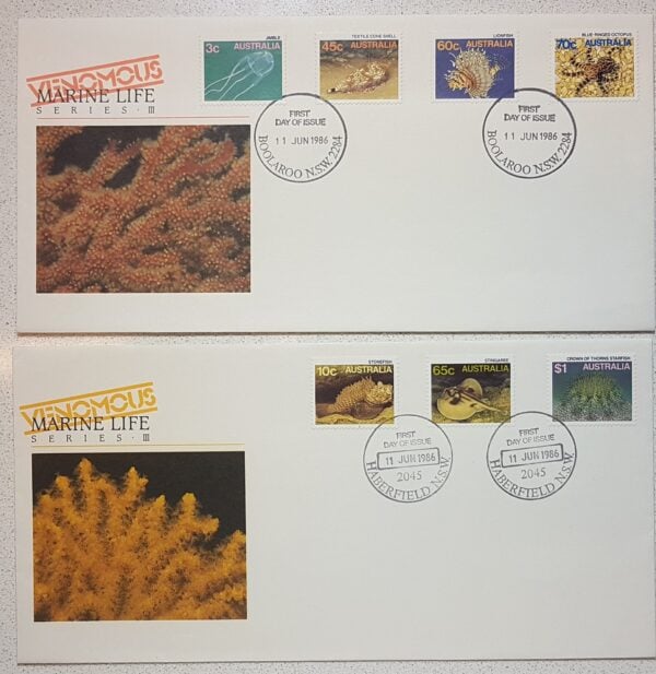 @1986 Australia Marine Life Series III FDC x 2 – TC Stamps & Coins