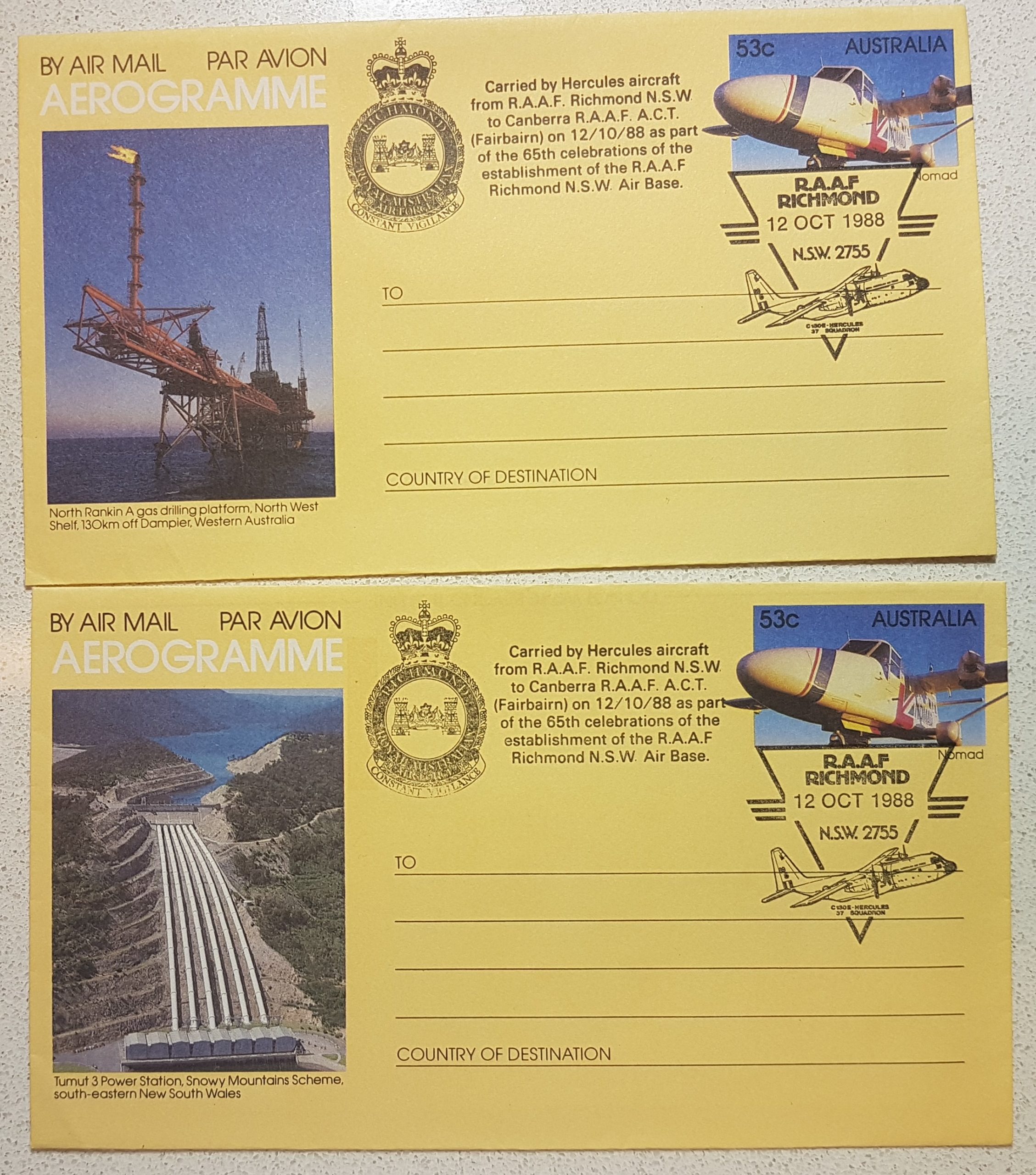 @1988 Australia Aerogram Carried by Hercules Aircraft x 2 – TC Stamps ...