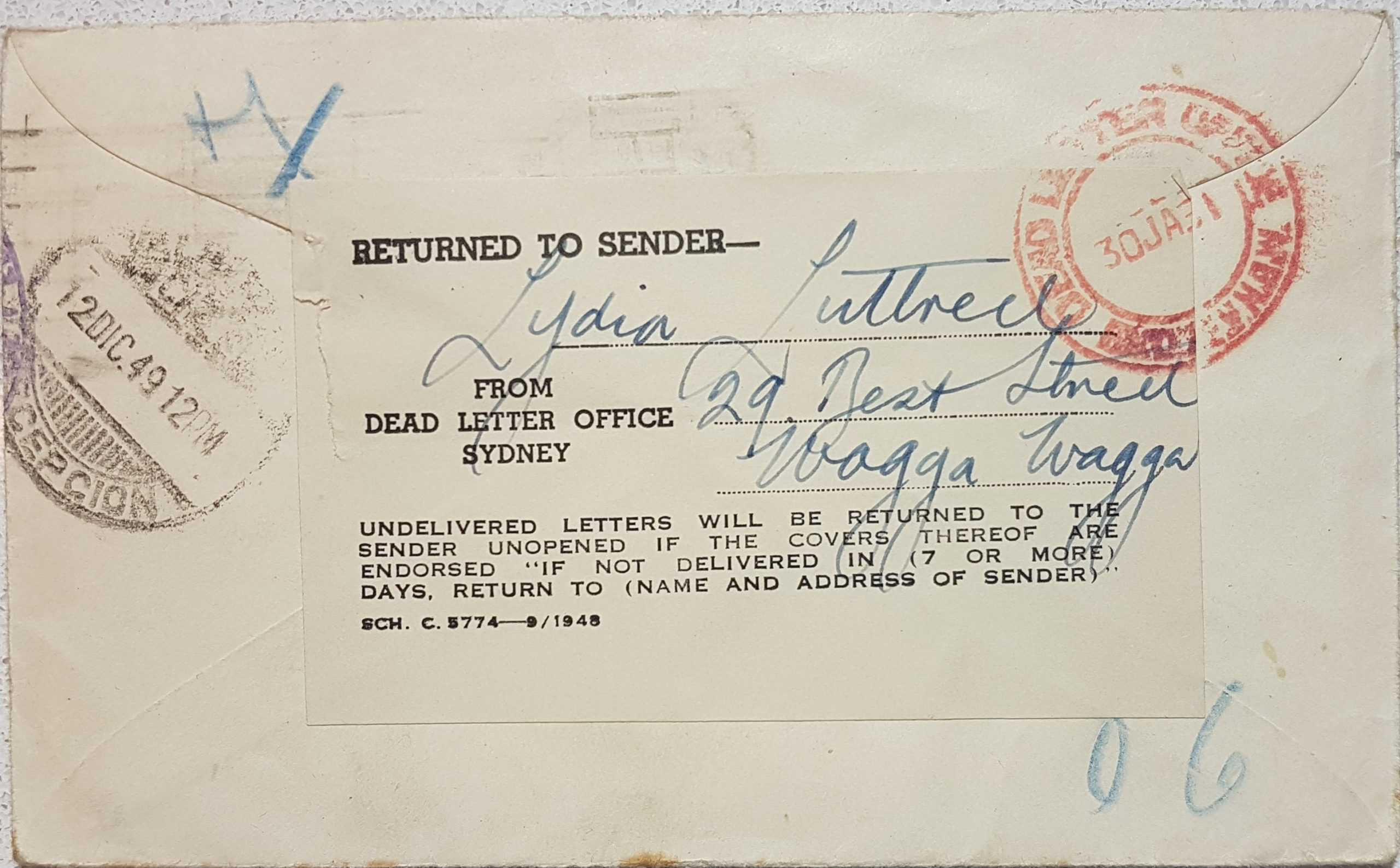 @1949 Australia Universal Postal Union Deceased Dead Letter FDC – TC ...