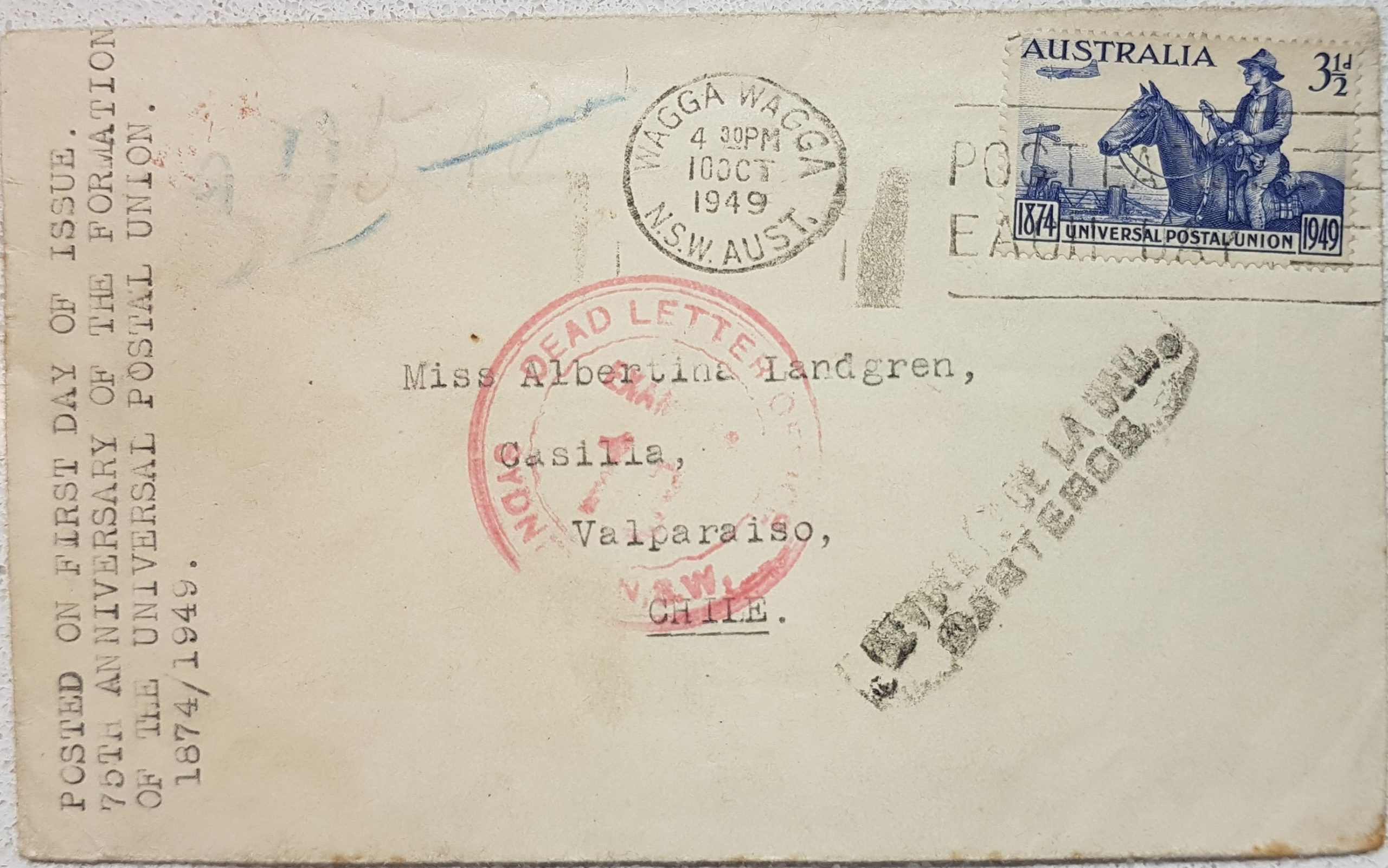 @1949 Australia Universal Postal Union Deceased Dead Letter FDC – TC ...
