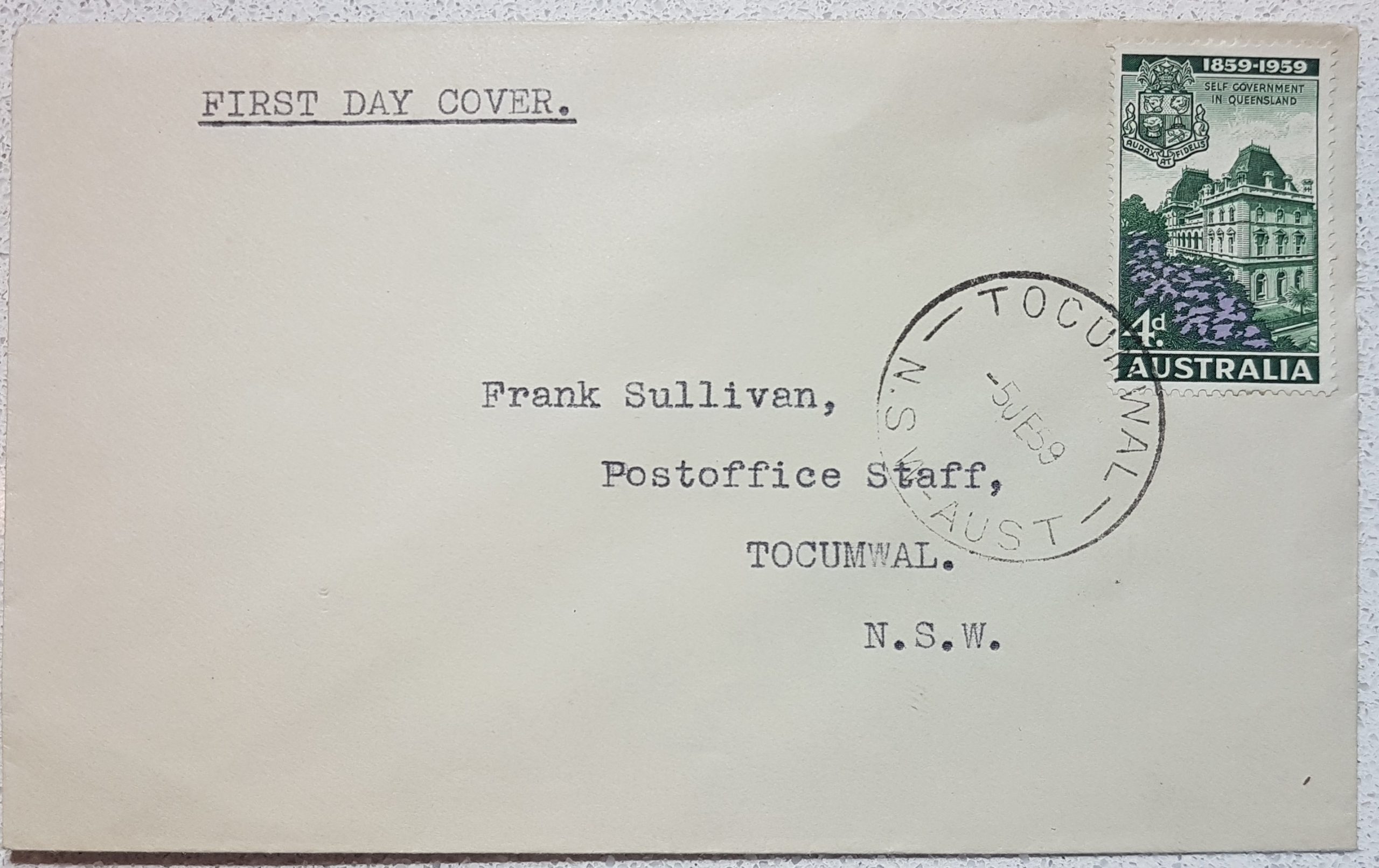 @1959 Australian Centenary of Government in Queensland FDC – TC Stamps ...