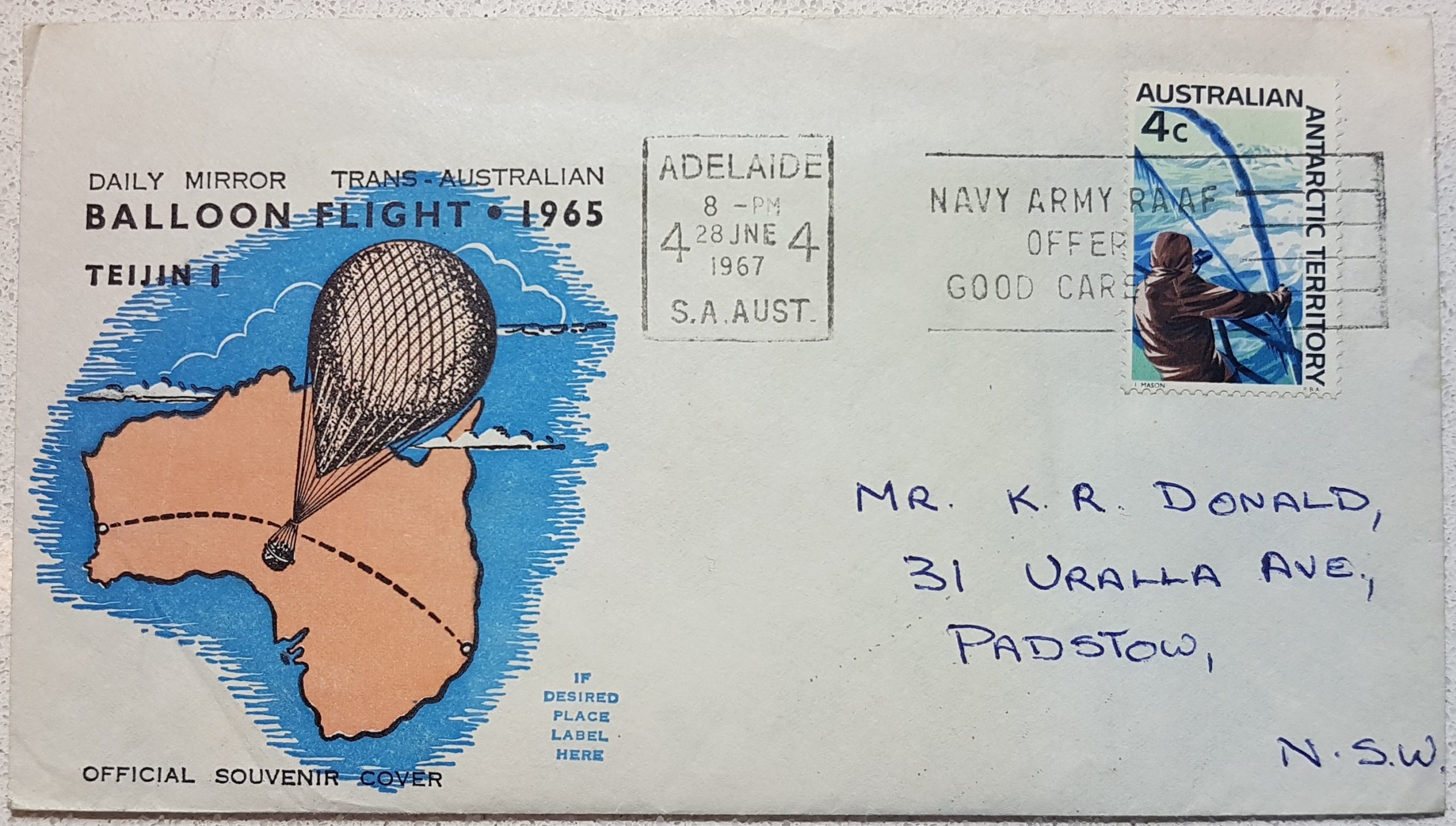 @1965 Australian Trans Australian Balloon Flight FDC – TC Stamps & Coins
