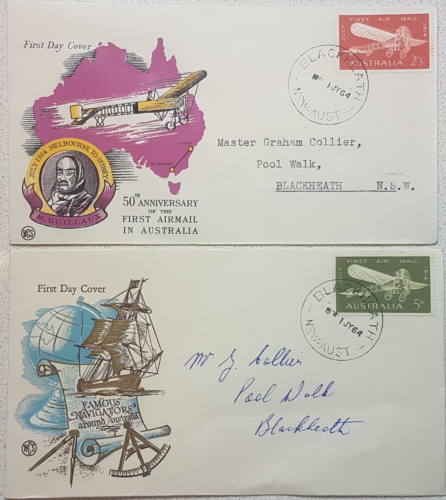 @1964 Australia 50th Anniversary of fist mail in Australia FDC x 2 – TC ...
