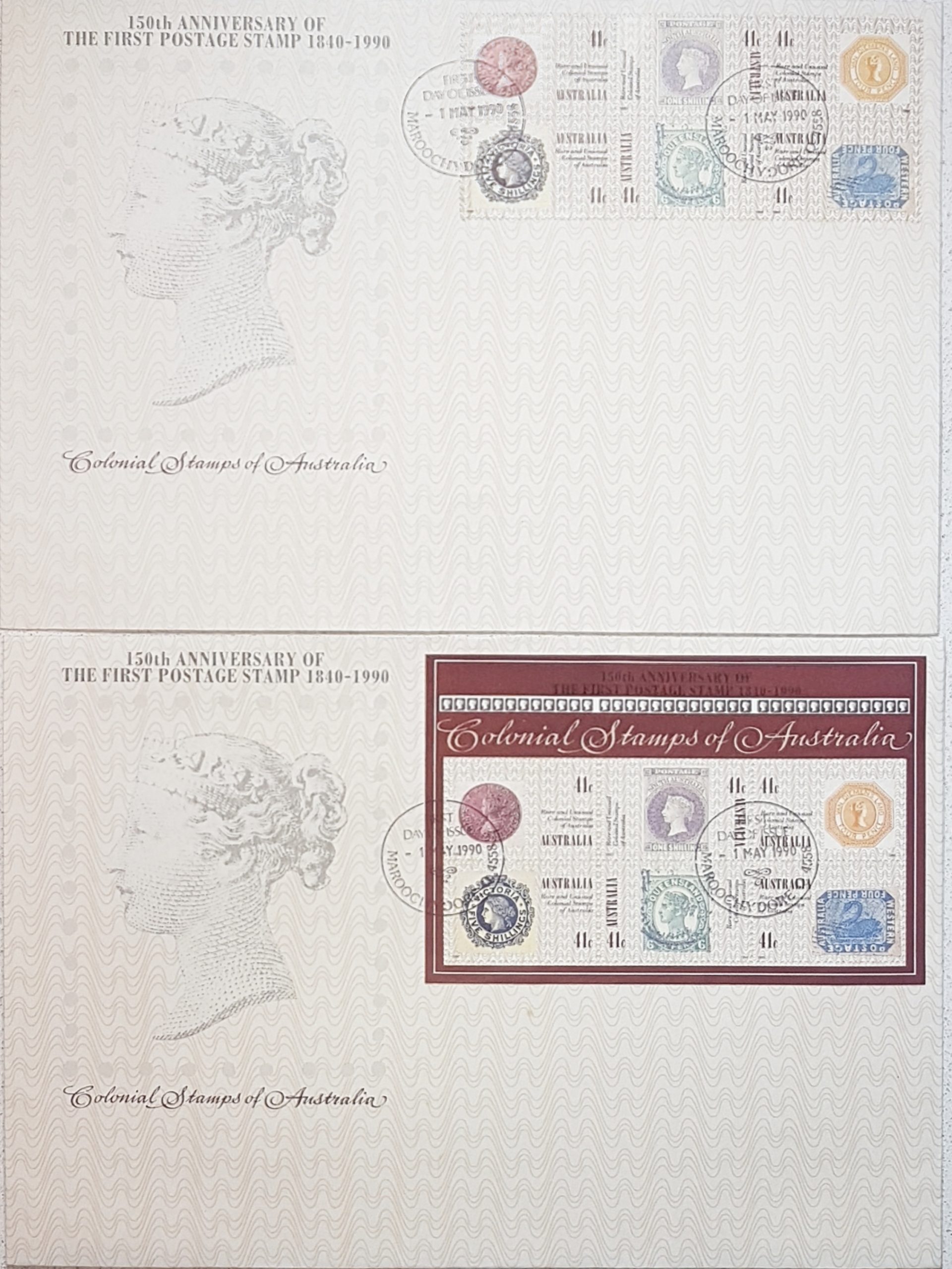 @1990 Australia 150th Anniversary of First Postage Stamp FDC x 2 – TC ...