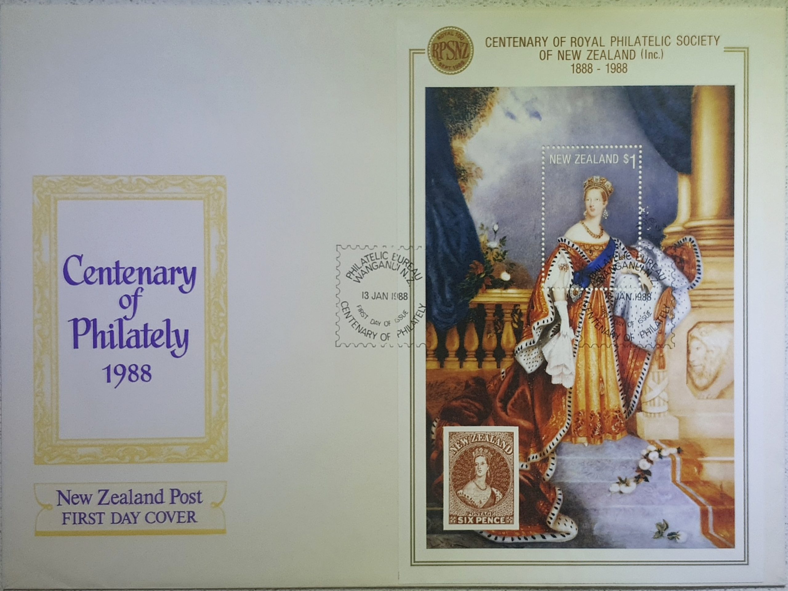 @1988 New Zealand Centenary of Philately MS FDC – TC Stamps & Coins