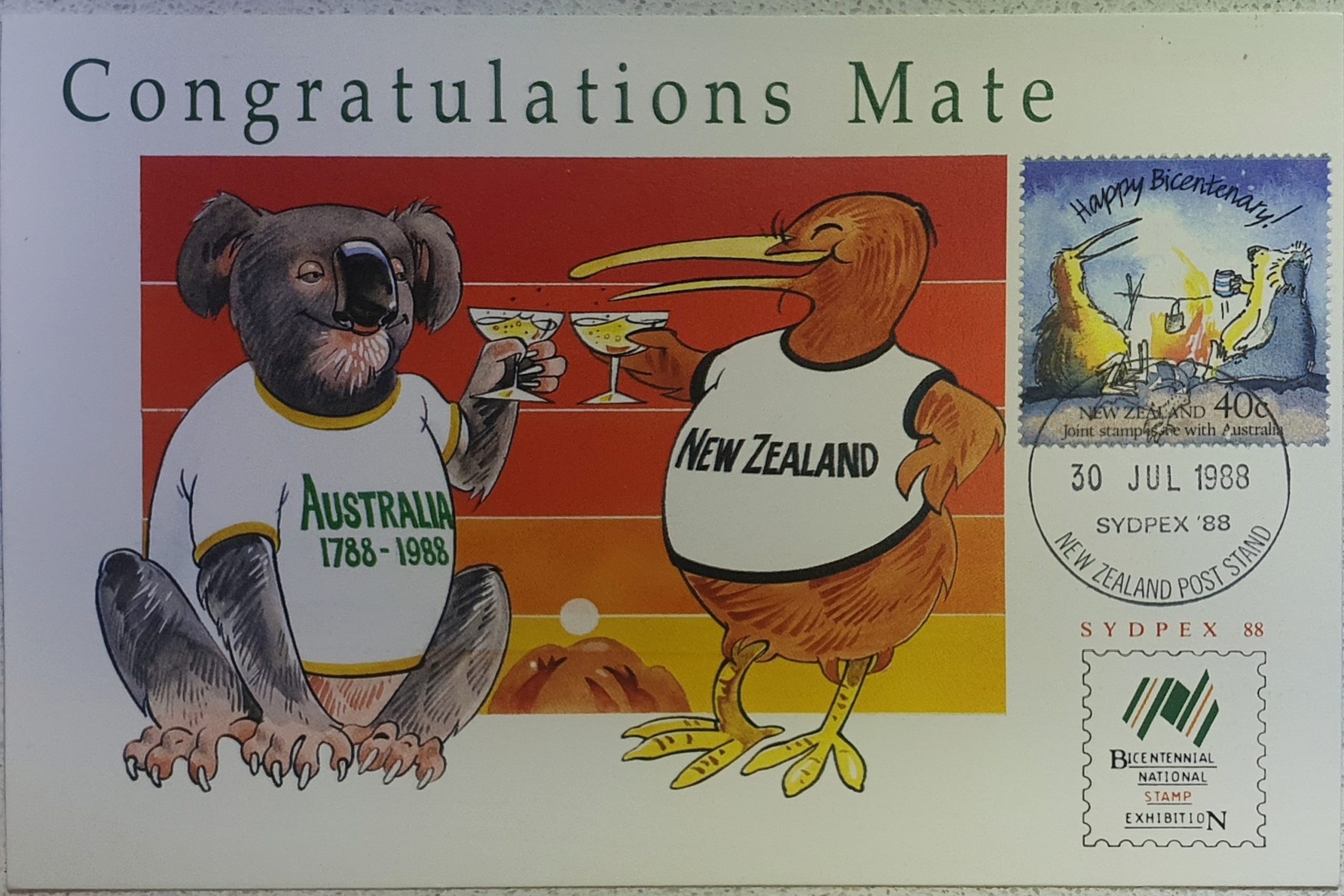@1988 New Zealand Congratulations Mate Bicentennial Stamp Exhibition ...