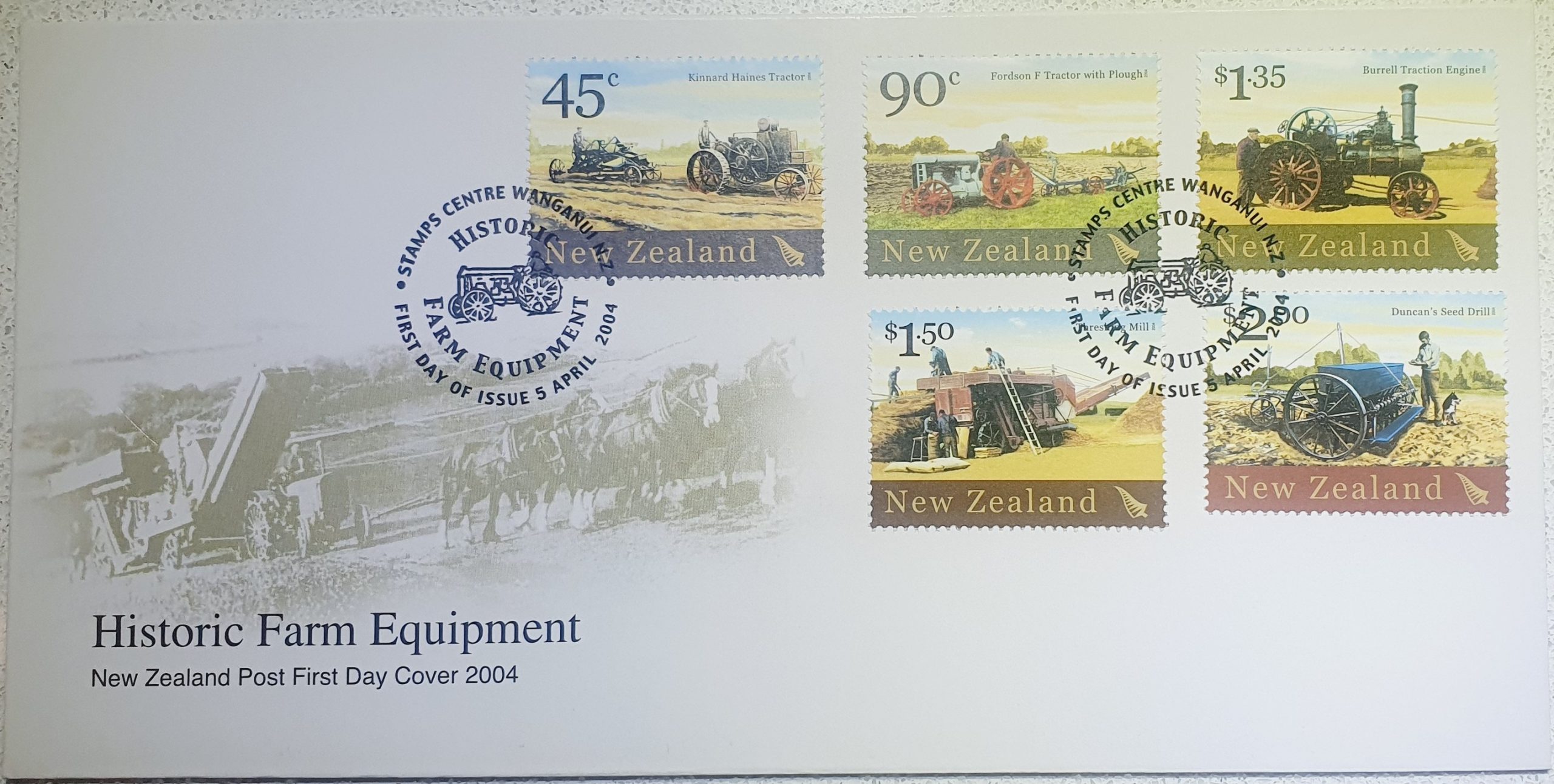 @2004 New Zealand Historic Farming Equipment FDC – TC Stamps & Coins