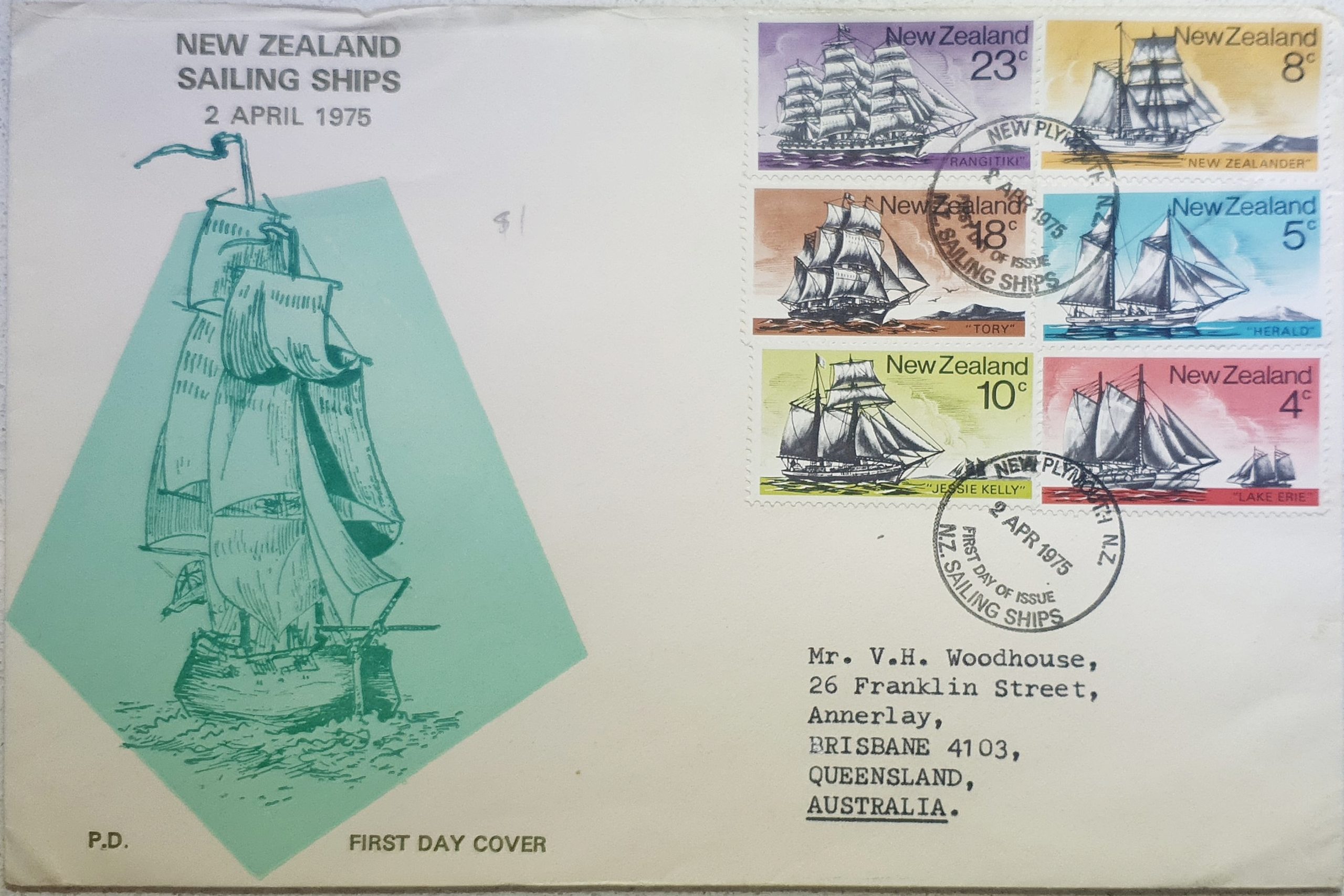 @1975 New Zealand Sailing Ships FDC – TC Stamps & Coins